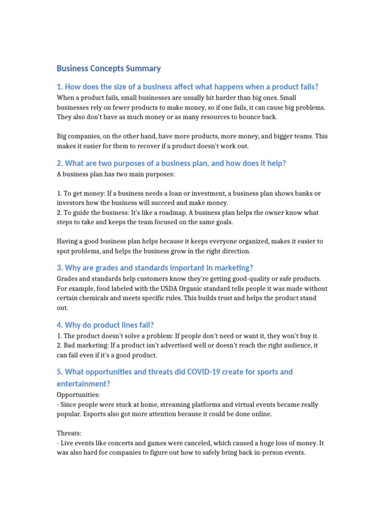 Business Concepts Summary | PDF