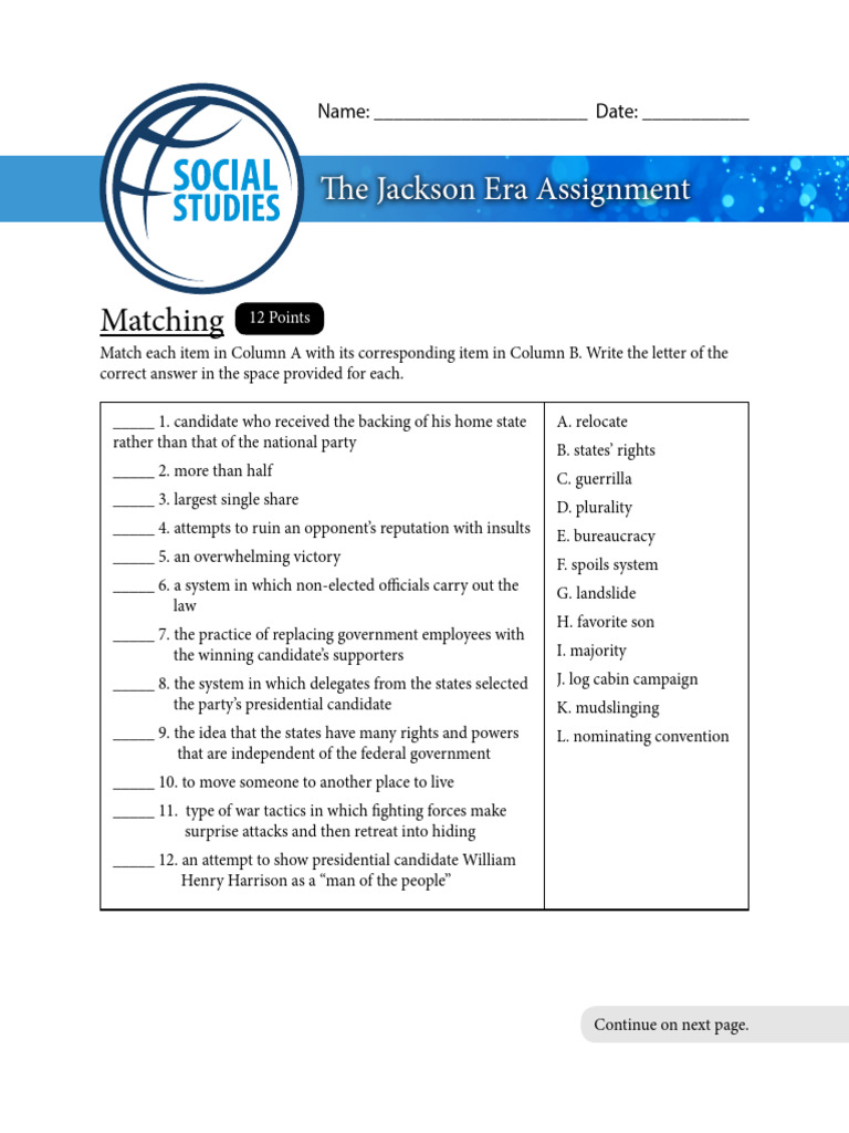 Ss7 The Jackson Era Worksheet | PDF | Presidents Of The United States ...