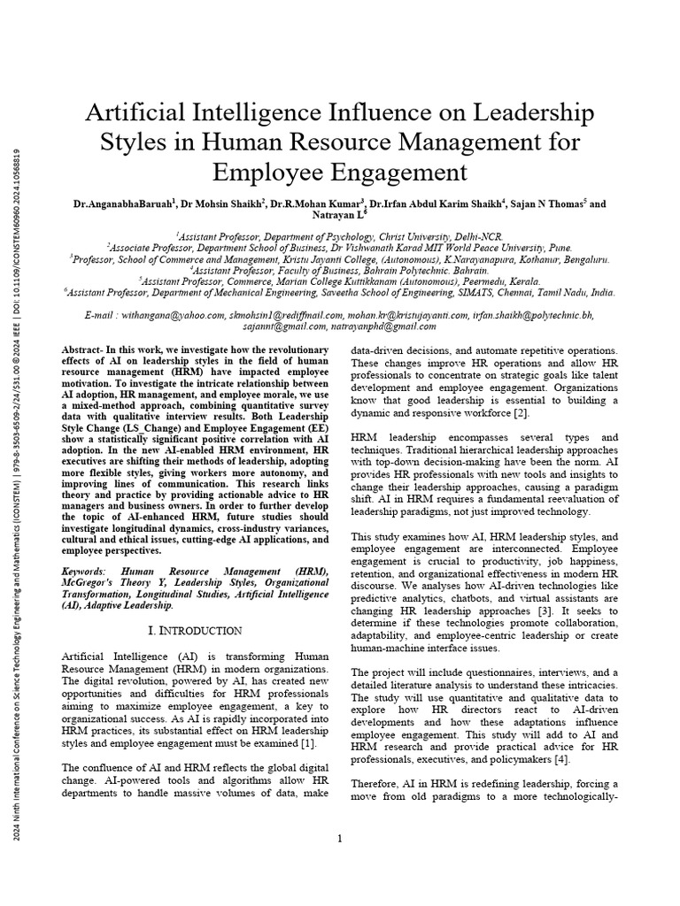 Artificial Intelligence Influence on Leadership Styles in Human Resource Management for Employee ...