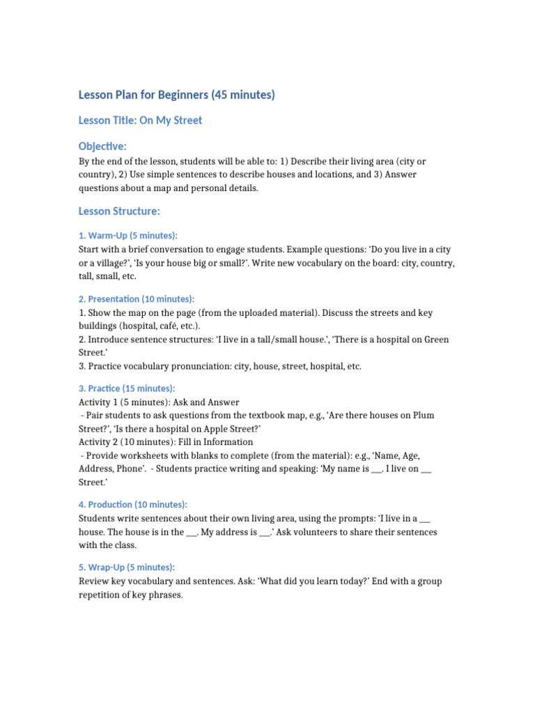 Beginner Lesson Plan: Describing Locations | PDF