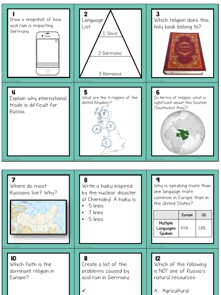Europe_Geography_Task_Cards_for_students (1) | PDF | Europe | Natural ...