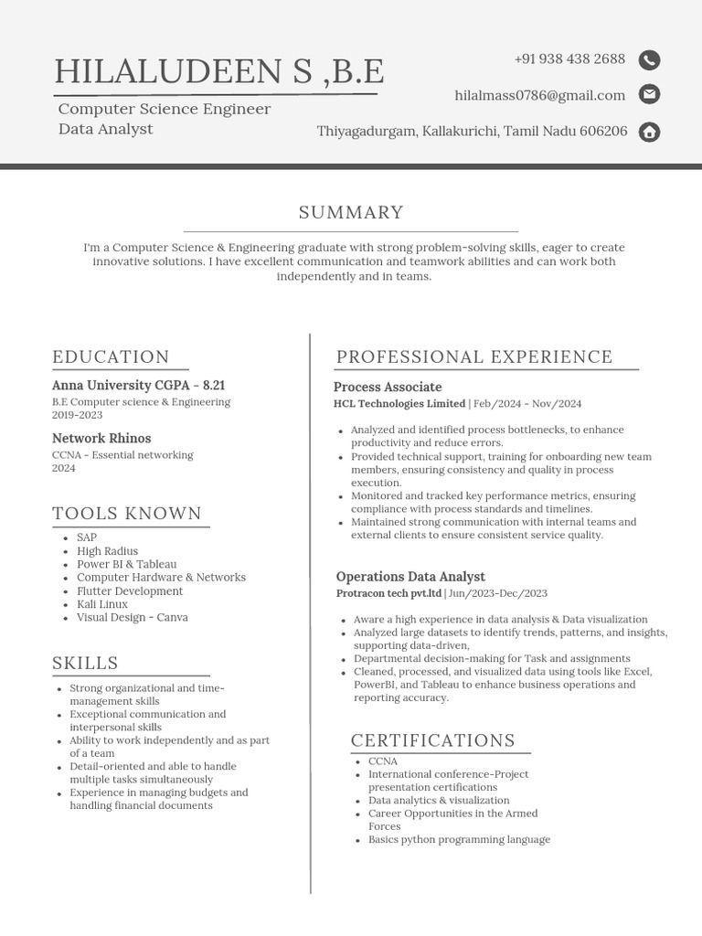 Resume One Page 2024 - Nov Hilal | PDF | Data Analysis | Data