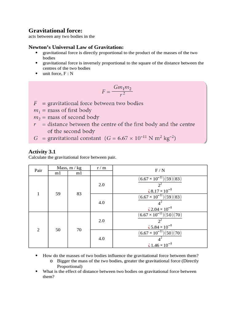Newton's Universal Law of Gravitation | PDF | Newton's Law Of Universal ...