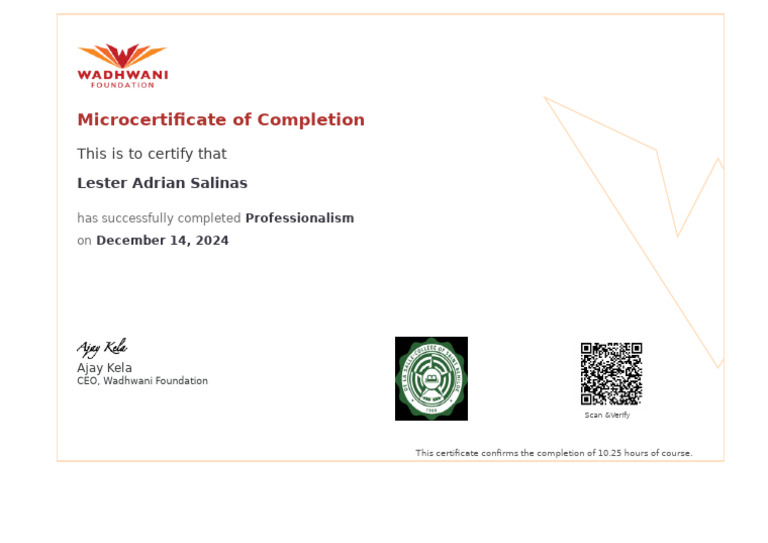 Wadhwani Foundation Certificate - 675d6444c79c3f6163259cab | PDF