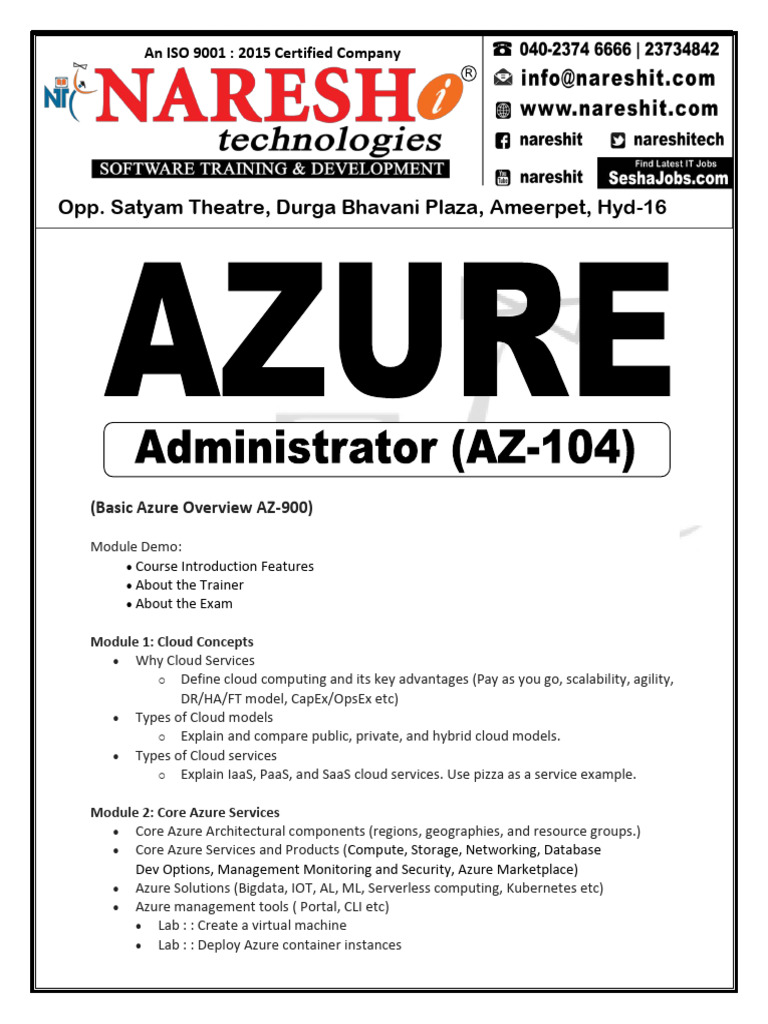 Azure Az 104 Course Curriculum Nareshit | PDF | Microsoft Azure | Cloud ...