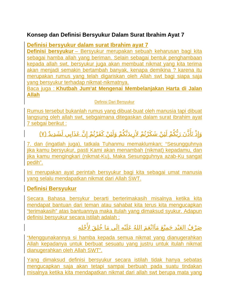 Arti Bersyukur dalam Surat Ibrahim 7 | PDF