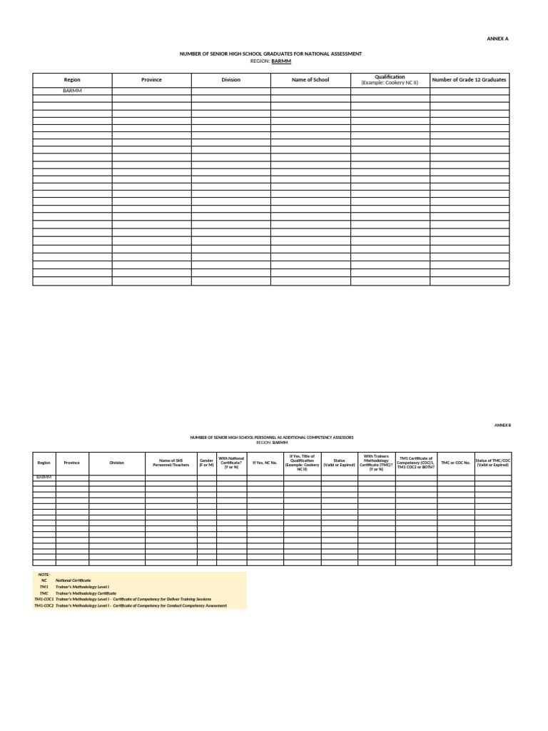 Template for SHS Data BARMM | PDF