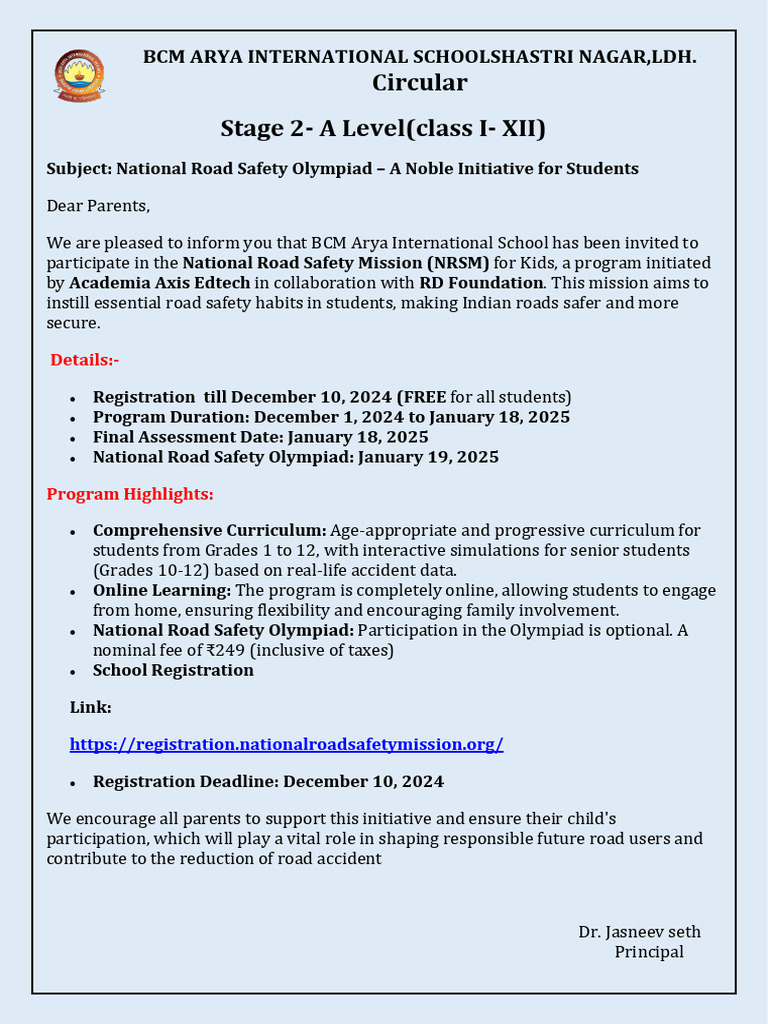 National Road Safety Circular | PDF