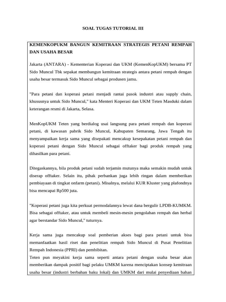 Soal Tugas Tutorial Iii - Manajemen | PDF