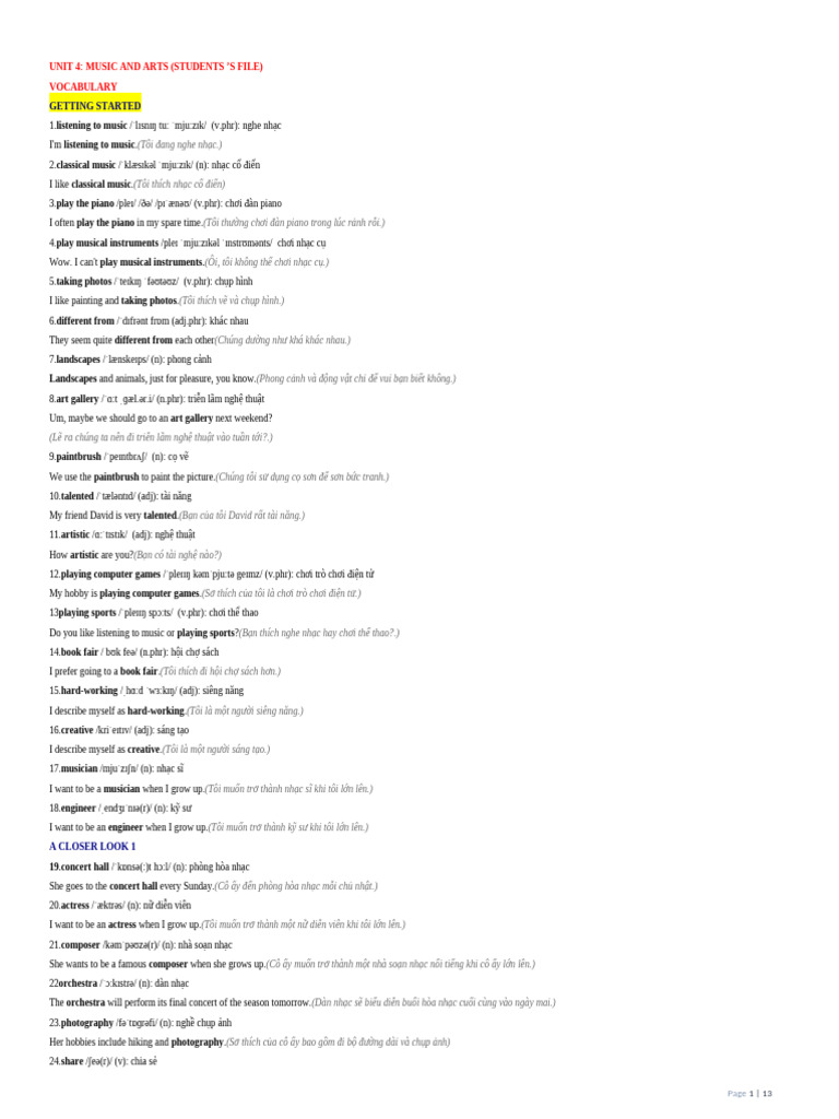 UNIT 4 GLOBAL SUCCESS 7HS Bài tập có file nghe và giải chi tiết | PDF