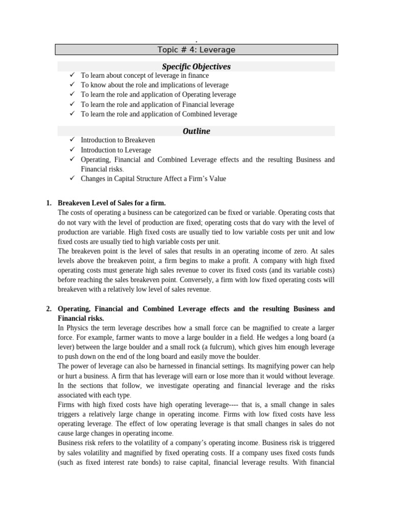 Topic 4 Leverage (1) | PDF | Leverage (Finance) | Capital Structure