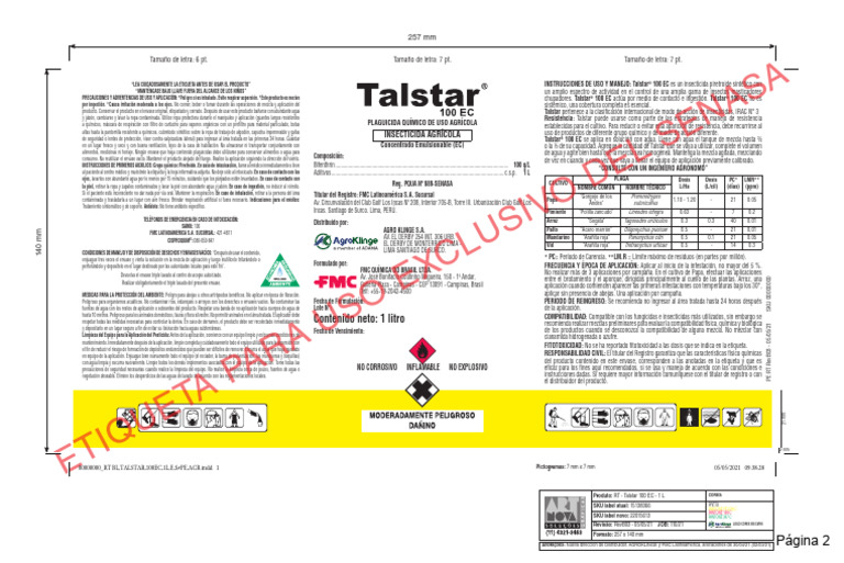 Instrucciones de Uso Talstar 100 EC | PDF | Agua | Insecticida