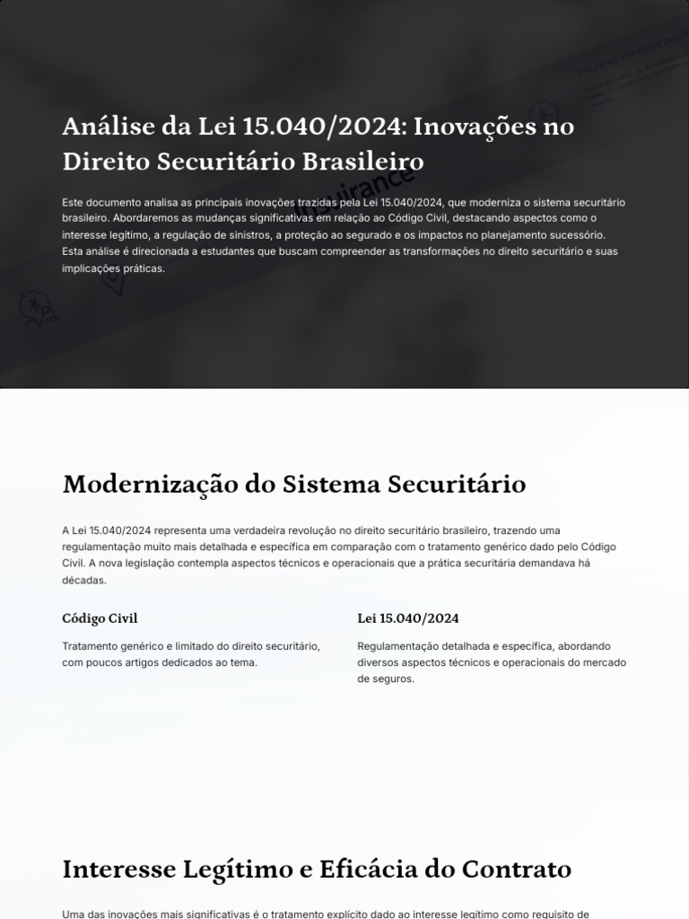 Analise Da Lei 150402024 Inovacoes No Direito Securitario Brasileiro ...