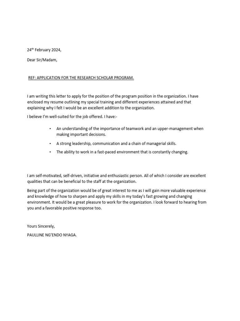 Cover Letter Research Program | PDF