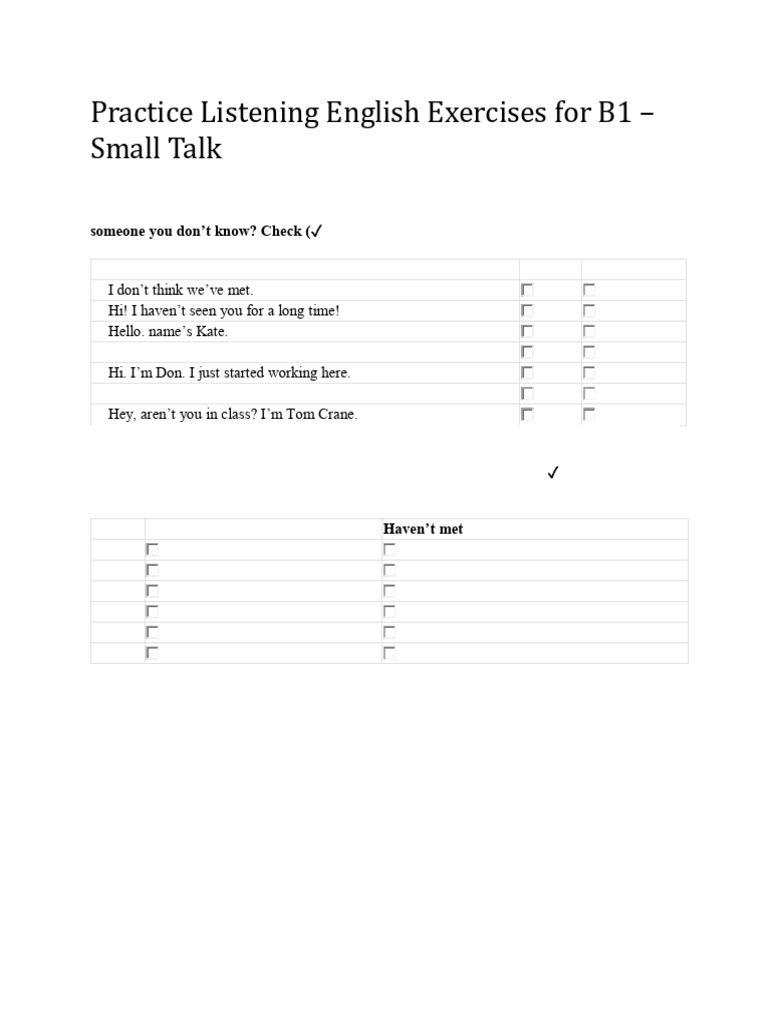 Practice Listening English Exercises For B1 - Small Talk | PDF | Apartment