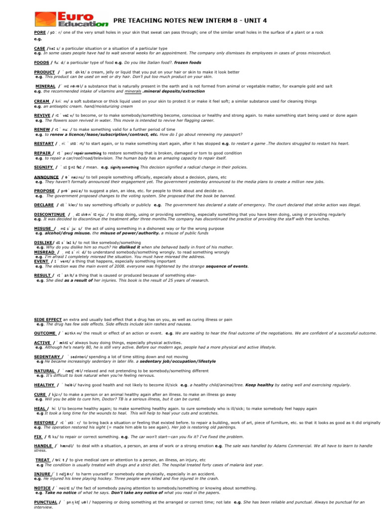 NEW INTERM 8-Vocabularyhandout2 | PDF | Foods | Sedentary Lifestyle