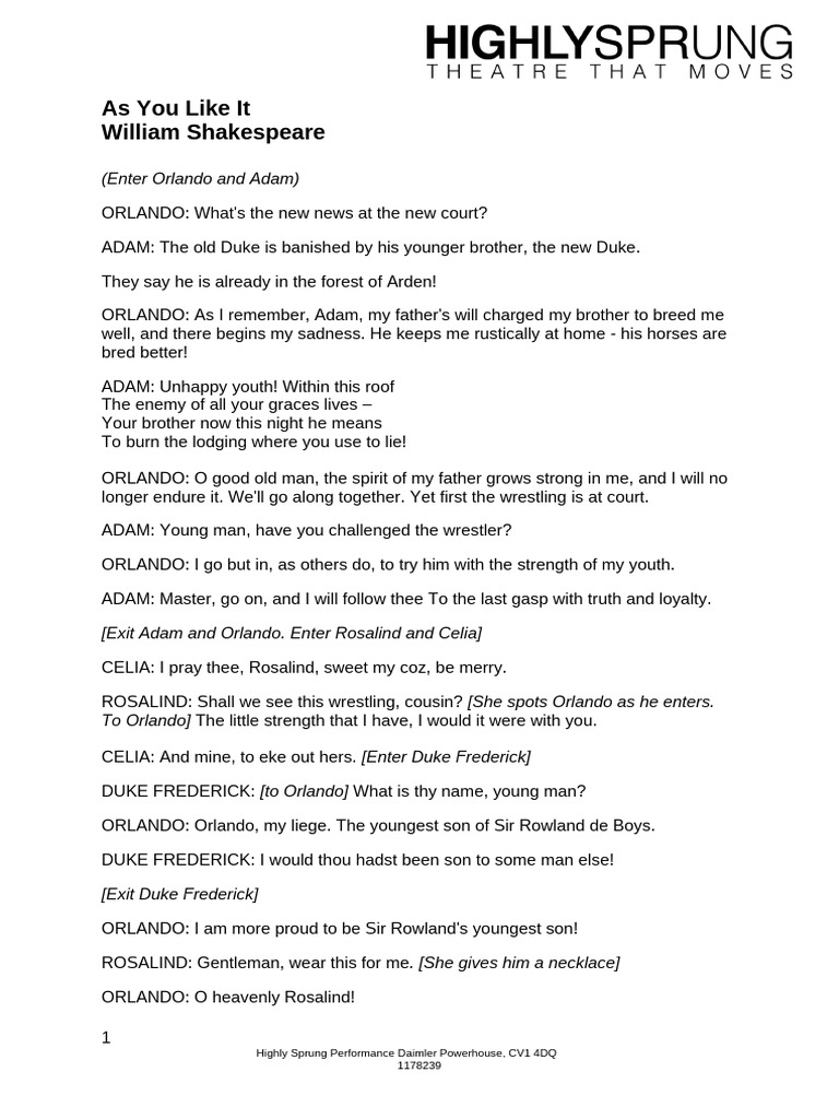 Kids' Guide to As You Like It Characters | PDF | As You Like It ...