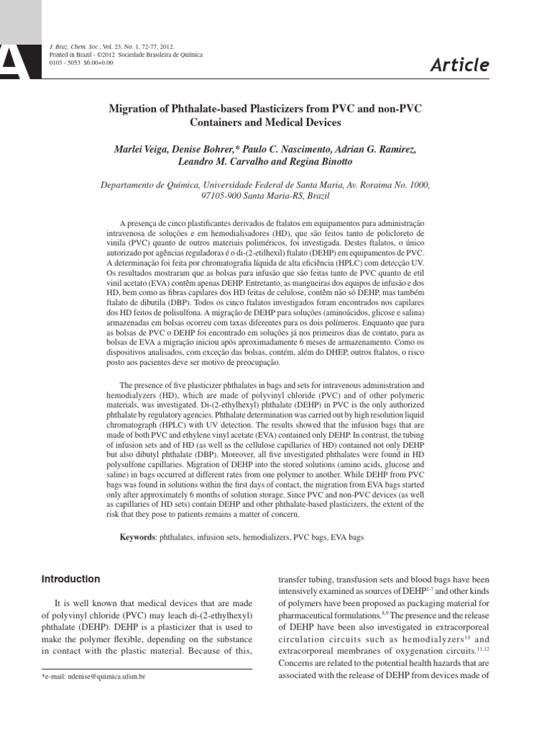 Migration of Phthalate Based Plasticizer | PDF | Polyvinyl Chloride ...