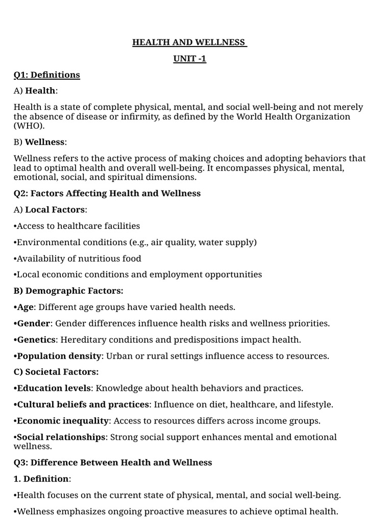 Health and Wellness Imp Questions | PDF | Preventive Healthcare ...