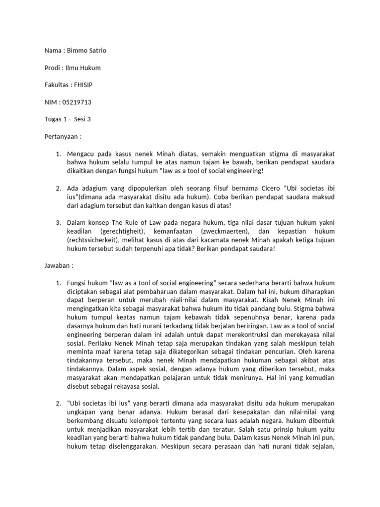 Tugas 1 SESI 3 Pengantar Ilmu Hukum BIMMO SATRIO | PDF