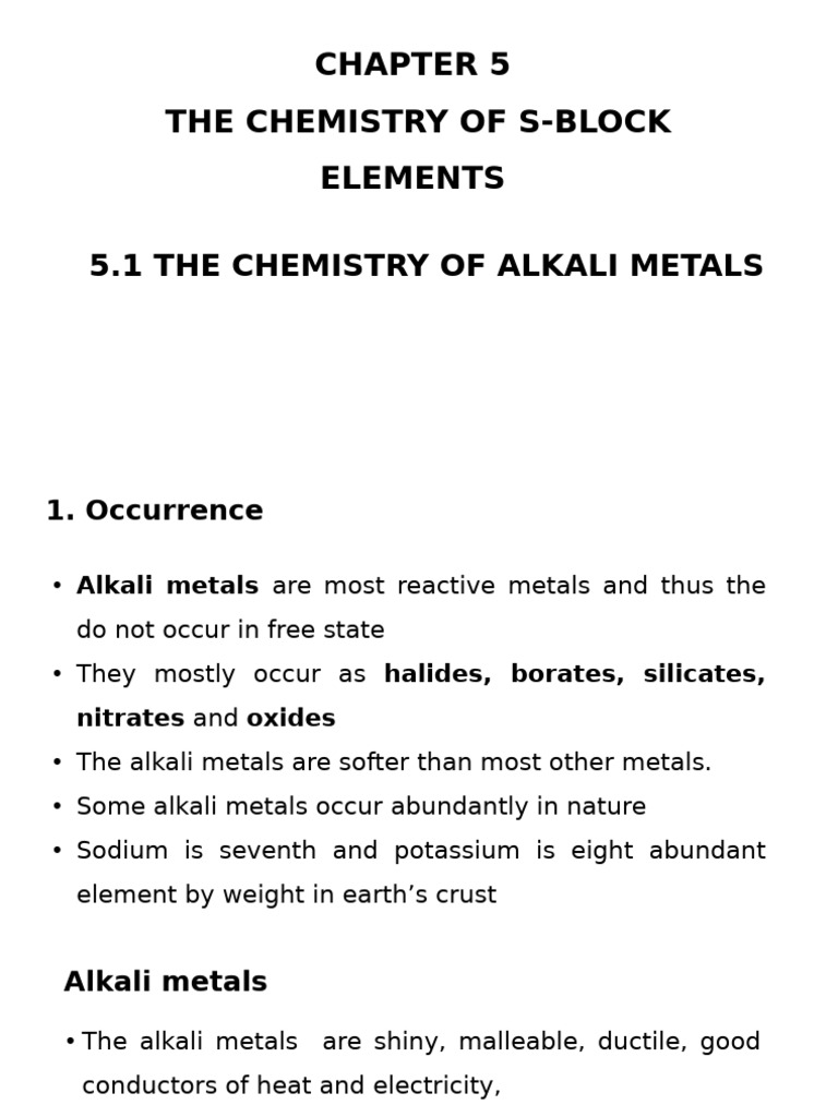 Chapter 5 The Chemistry of Alkali Metals | PDF | Metals | Ion