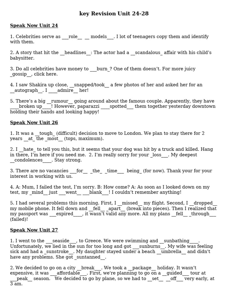 key Revision Unit 21-27 | PDF