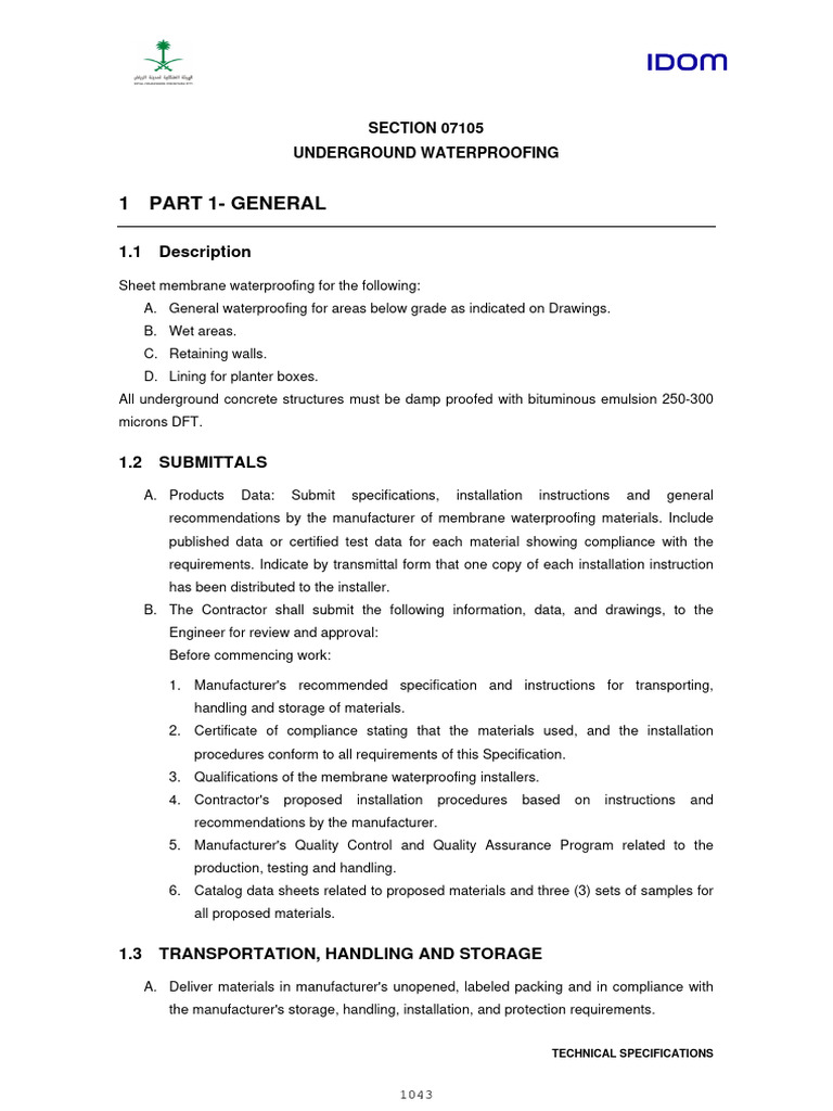 Underground Waterproofing Specifications | PDF | Specification ...