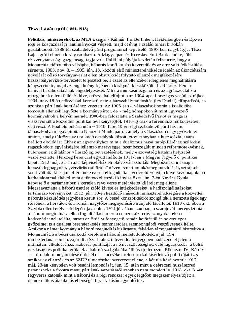 Tisza István Gróf | PDF