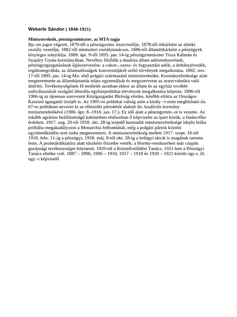 Wekerle Sándor | PDF