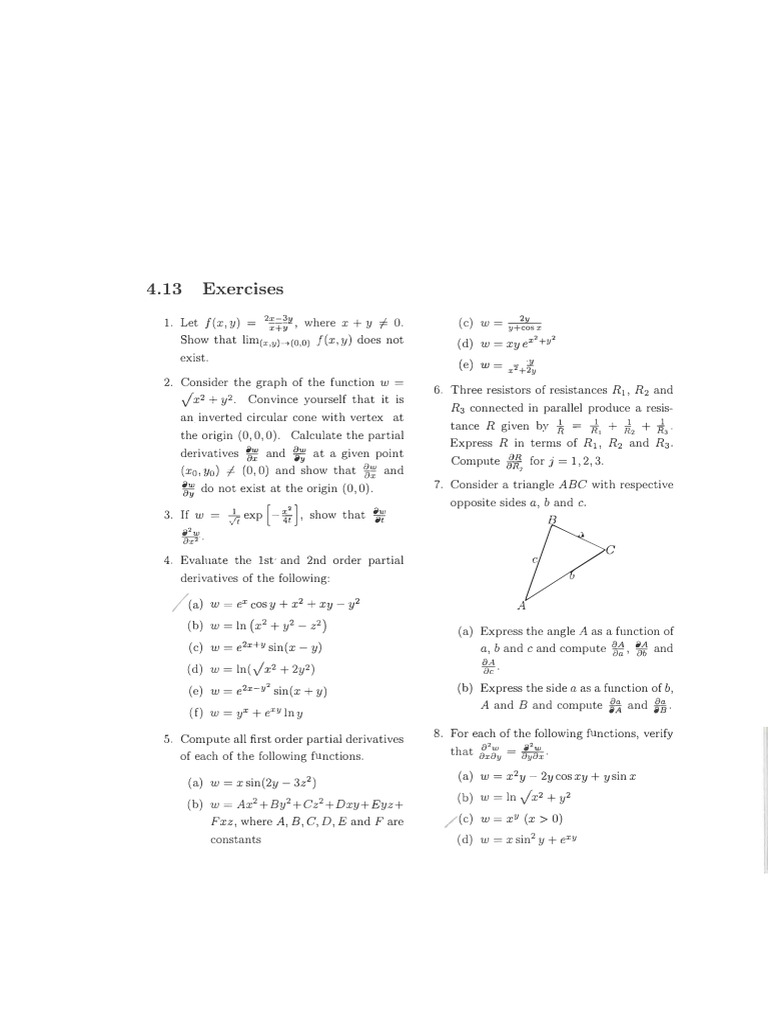 Partial Derivatives and Limits Exercises | PDF | Geometric Measurement ...