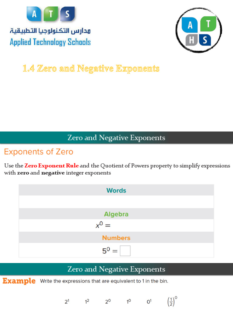 1.4 Zero and Negative Exponents | PDF