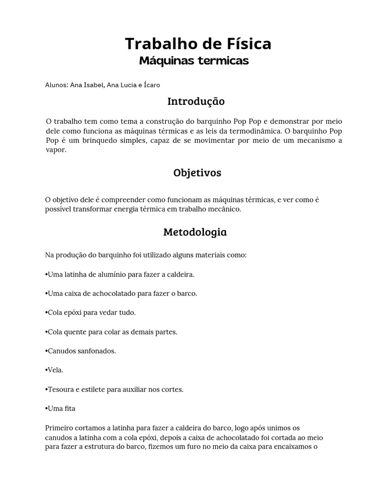 Trabalho de Física - 20241125 - 063636 - 0000 | PDF | Calor | Termodinâmica