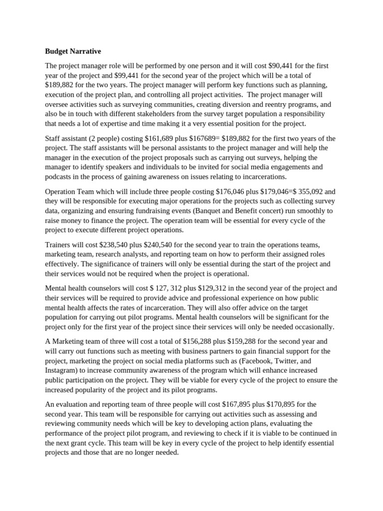 Budget Narrative.edited | PDF | Employment | Prison