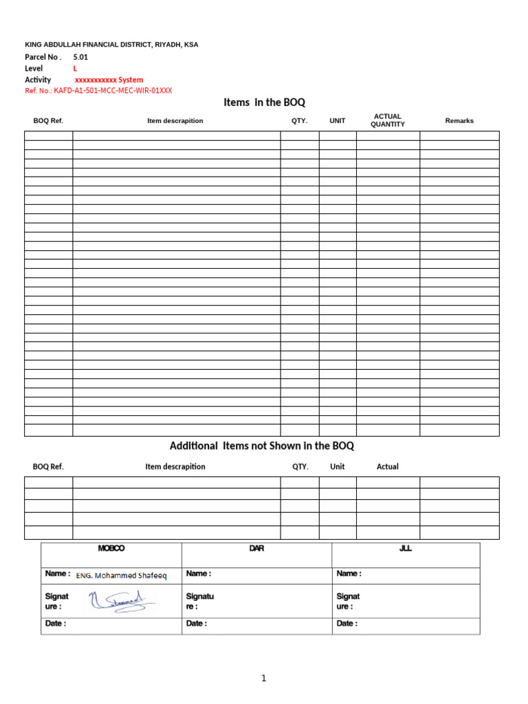Items in The BOQ: L XXXXXXXXXXX System | PDF