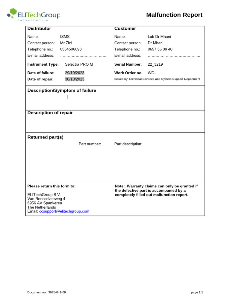 3085-041-09_Malfunction Report | PDF