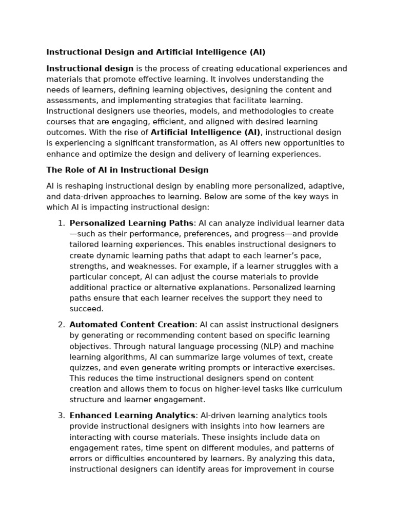 Instructional Design and Artificial Intelligence | PDF | Instructional Design | Artificial ...