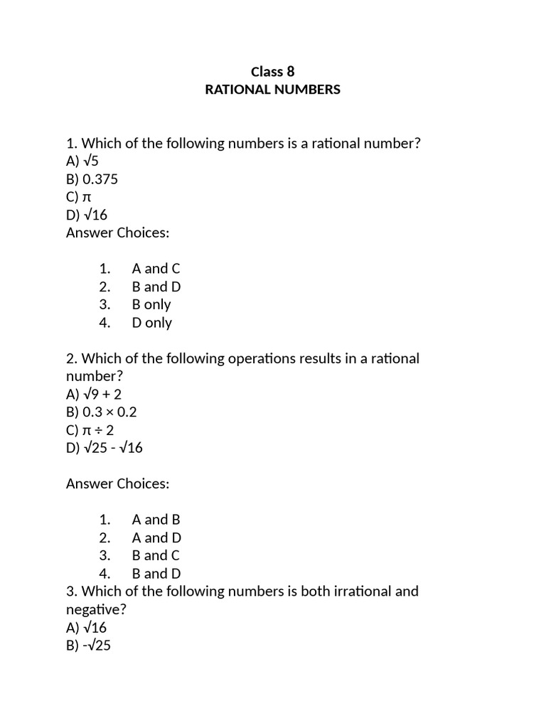 Class 8 Rational Numbers | PDF | Rational Number | Numbers