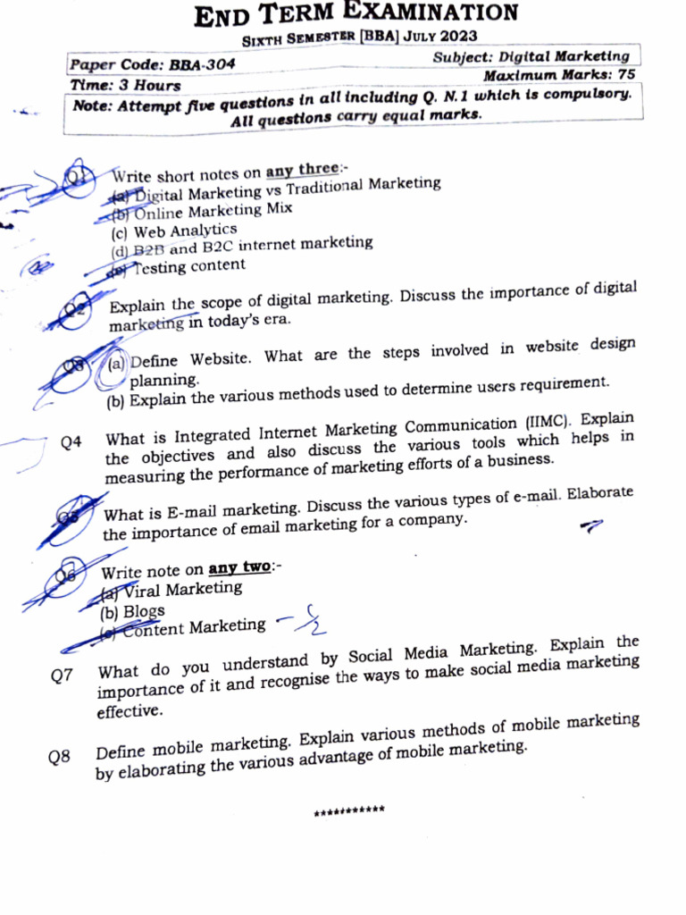 Digital Marketing Exam Paper BBA 6th Sem | PDF