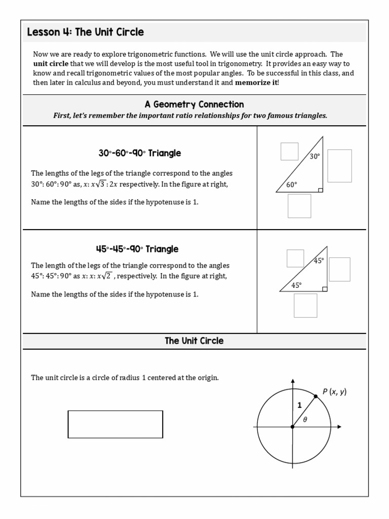Notes 4.4-The Unit Circle | PDF | Trigonometric Functions | Euclid
