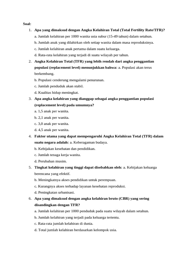SOAL SKB ANGKA KELAHIRAN TOTAL (TFR) 6 | PDF