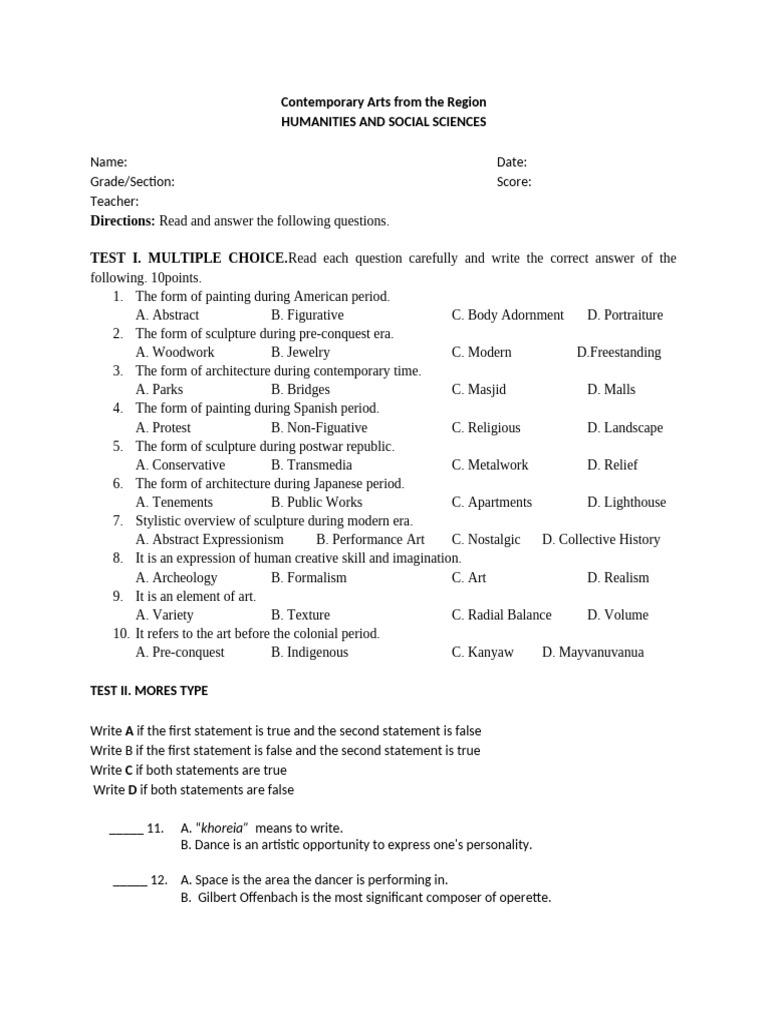 Contemporary Arts Exam 1 | PDF | Sculpture | The Arts