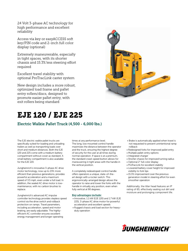 Jungheinrich III Eje 120 225 Spec Sheet English | PDF | Pallet | Truck