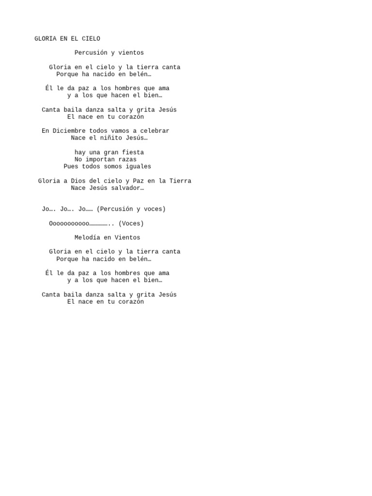 GLORIA EN EL CIELO Villancico | PDF