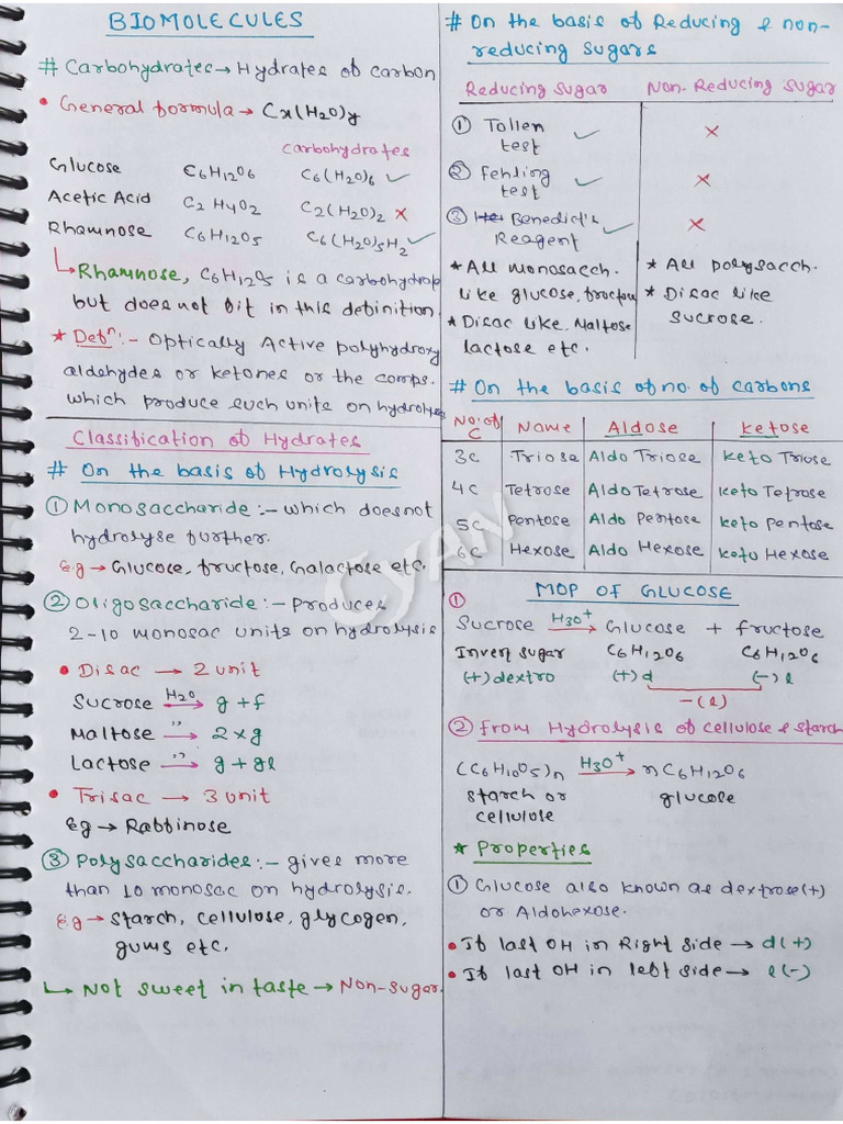 Biomolecules (Chemistry) Short Notes | PDF | Carbon Compounds | Organic ...