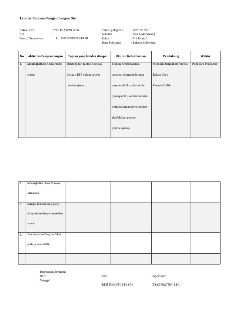 4_Lembar Rencana Pengembangan Diri | PDF