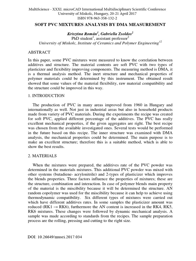 Soft PVC Mixtures Analysis by DMA Measur | PDF | Polymers | Applied And ...