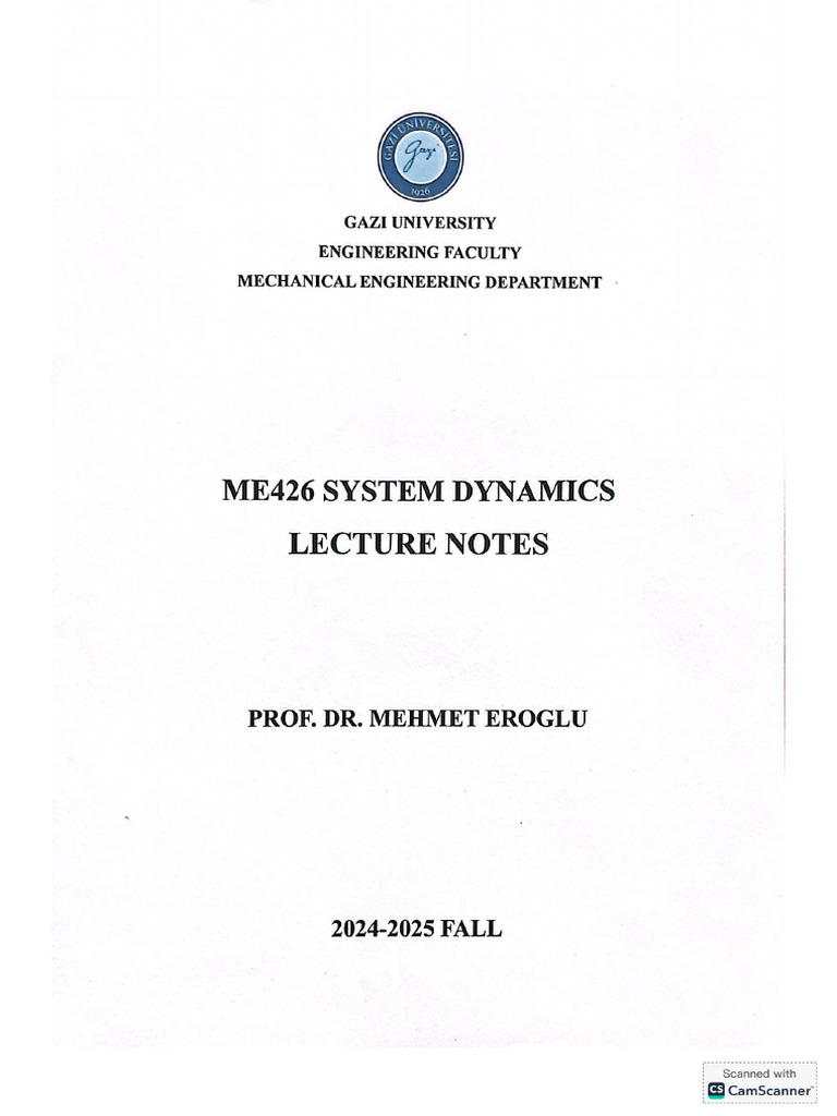 ME426-SystemDynamicsLectureNotes-Midterm | PDF