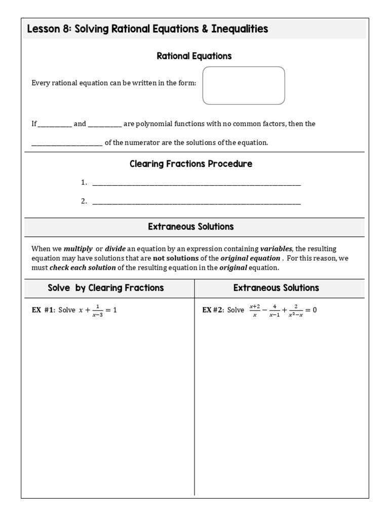 Notes 2.8-Solving Rational Equations Inequalities | PDF | Equations ...