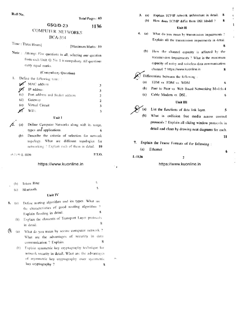 Bca 5 Sem Computer Networks 1135 Dec 2023 | PDF