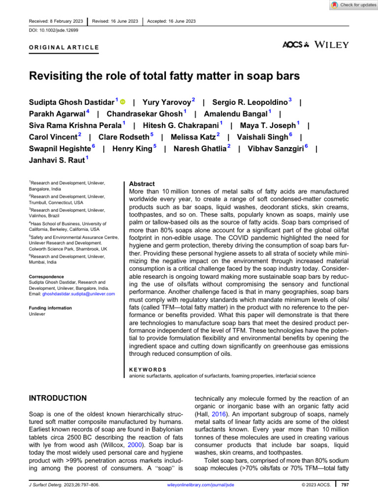 J Surfact Detergents - 2023 - Dastidar - Revisiting The Role of Total ...